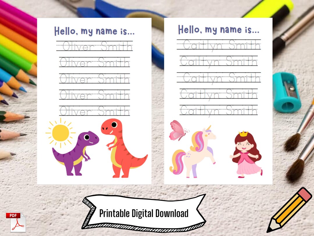 Personalized Name Tracing Worksheet | Custom Dinosaur & Princess ...