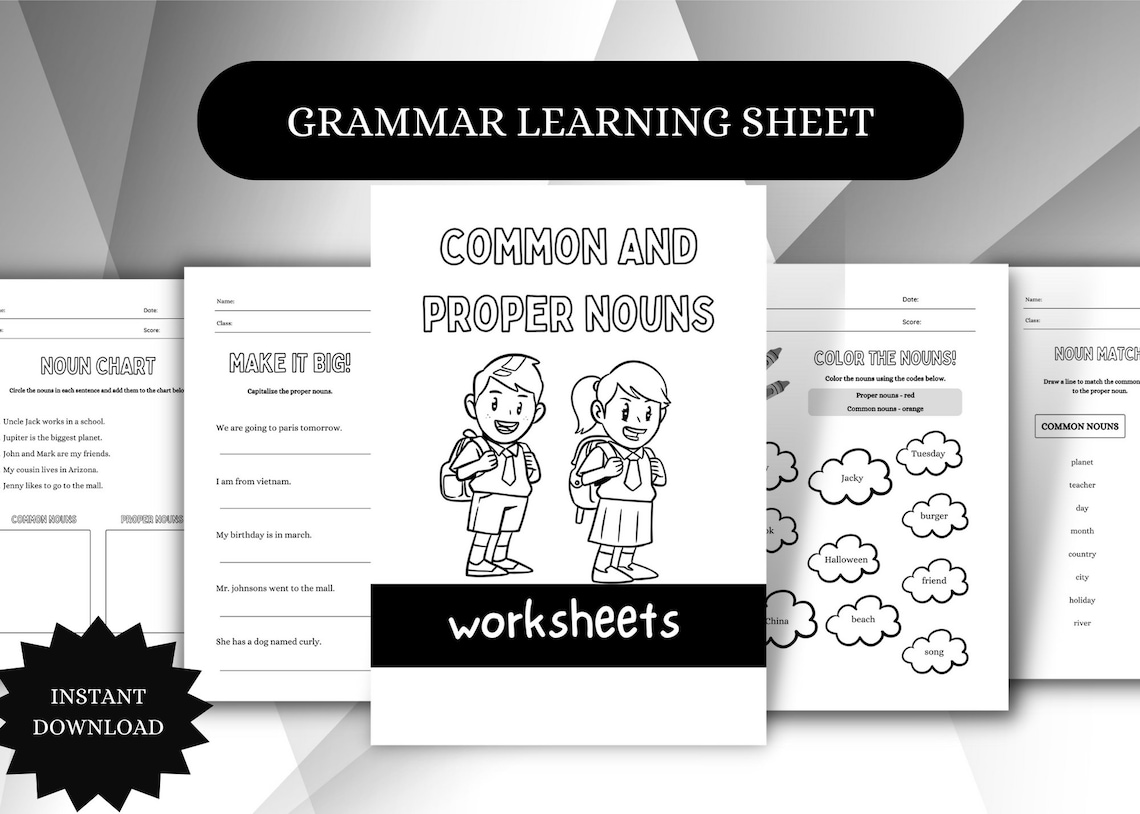 Common and Proper Nouns Printable Worksheets Engaging Grammar ...
