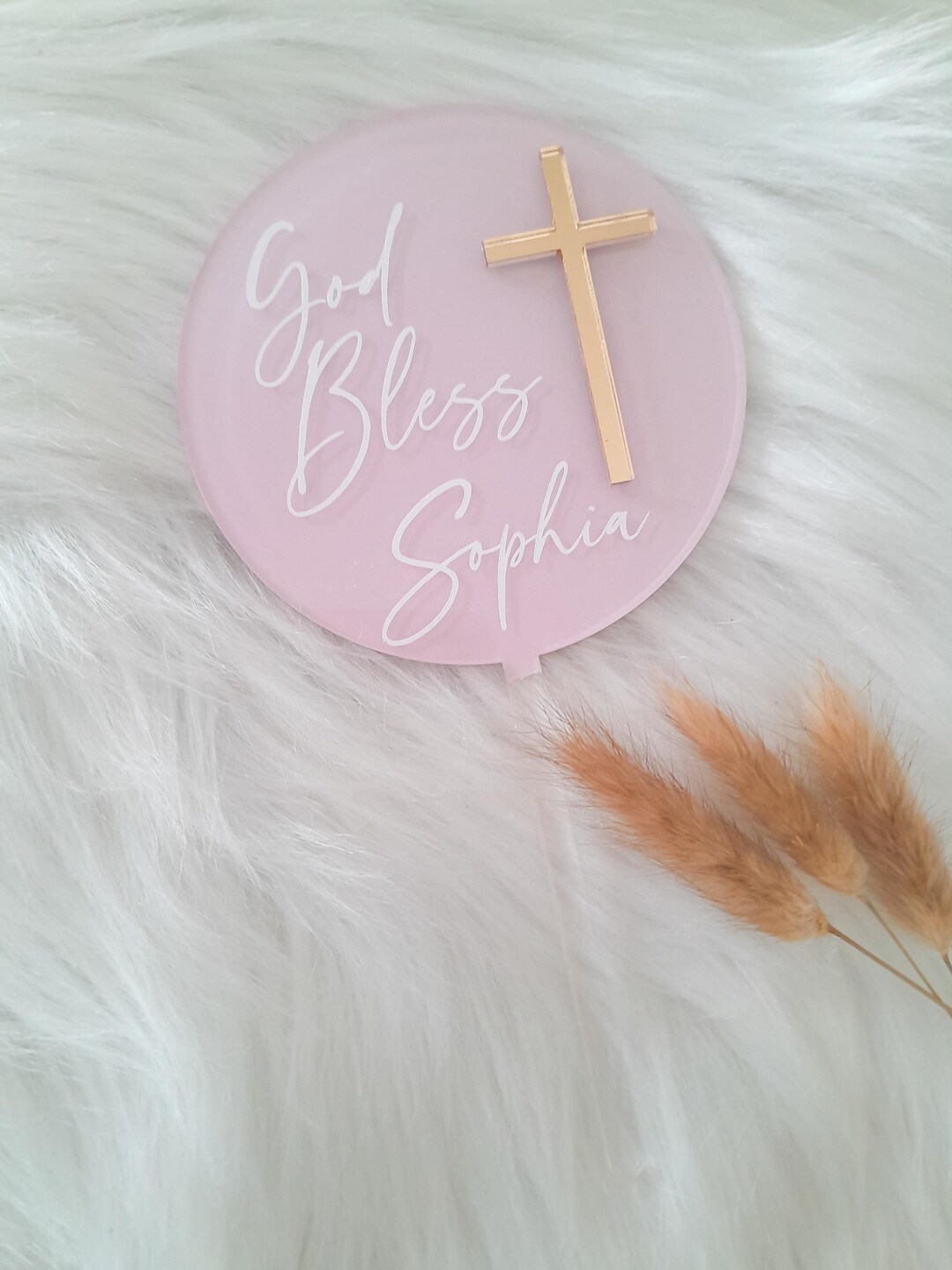 Personalised Baptism Cake Topper, Christening Cake Topper, God Bless ...