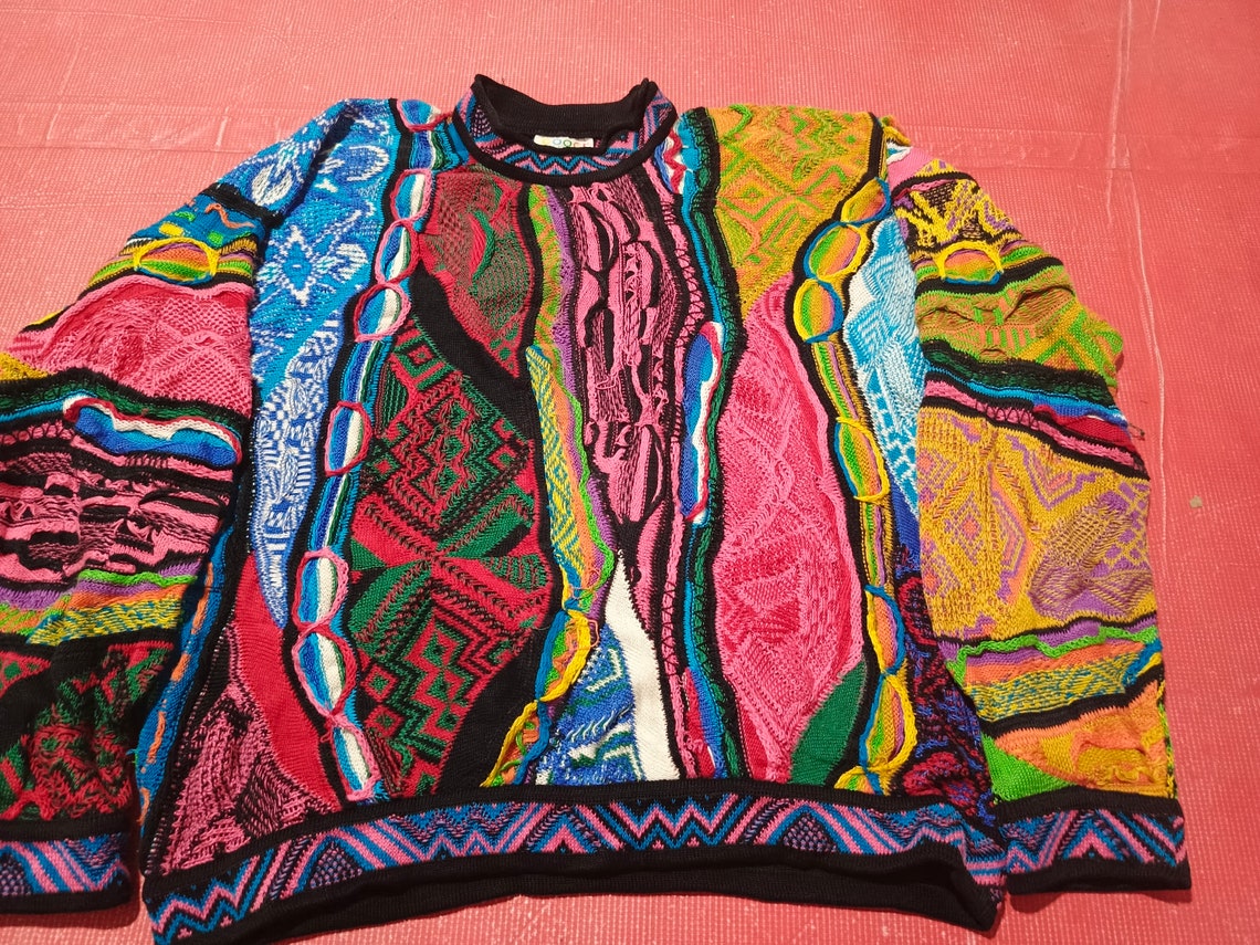 Vintage 90's Coogi Australia Cable Knit Sweater 3D Colored Sweater Size ...