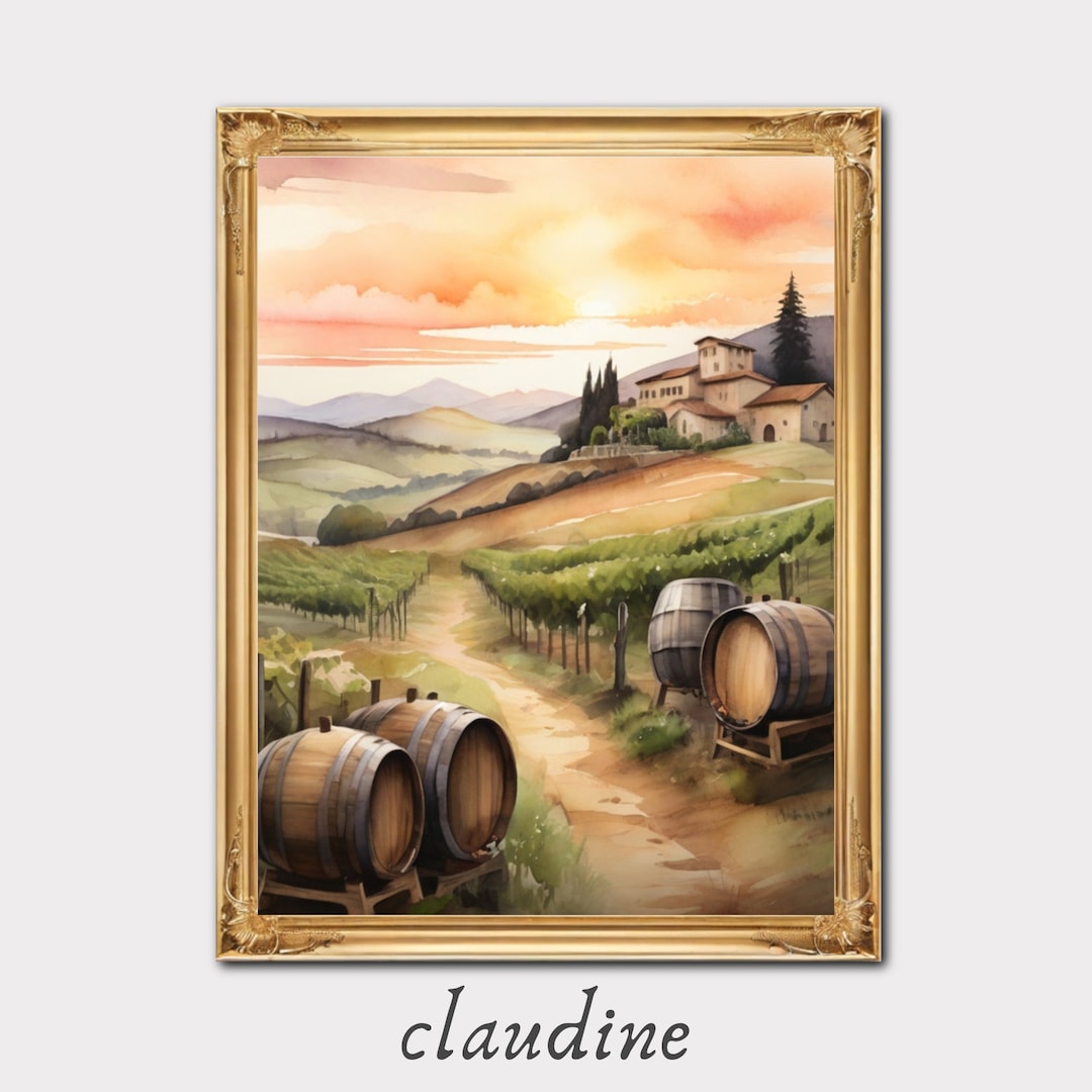 Vintage Winery Painting Watercolor Spring Decor Nature Painting Print ...