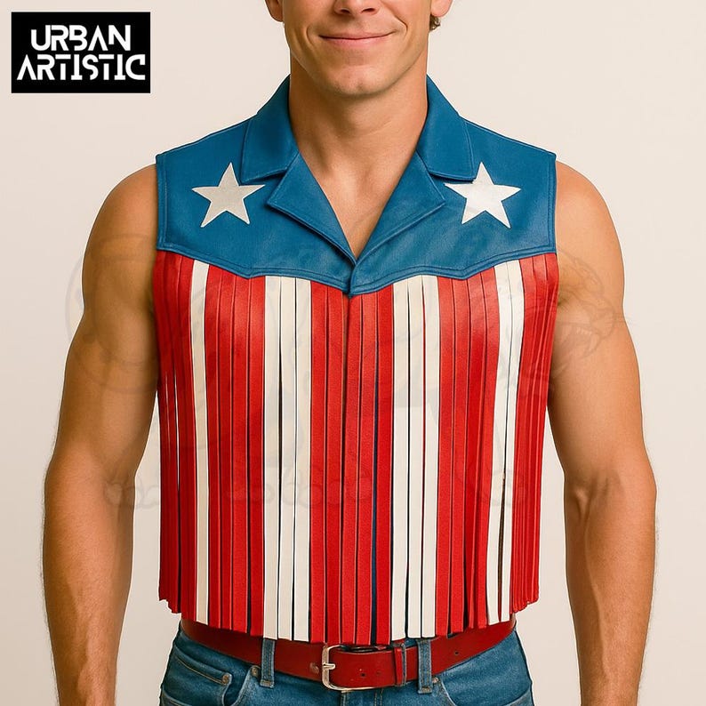 Handmade American Flag Leather Fringe Vest: Patriotic Western Wear - Etsy