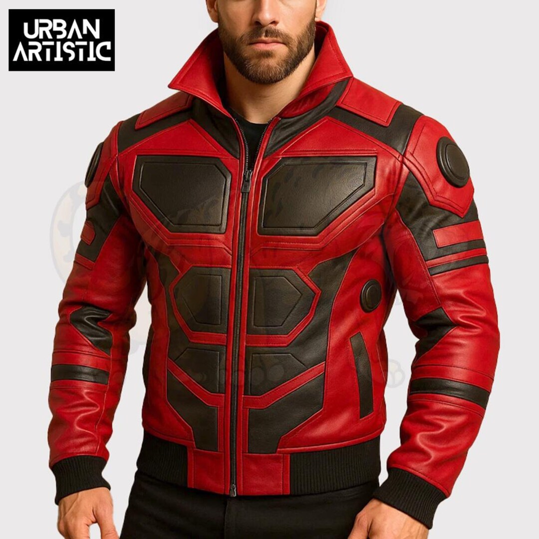 Techwear Leather Jacket, Red Commando Jacket for Gamers and Cosplay ...