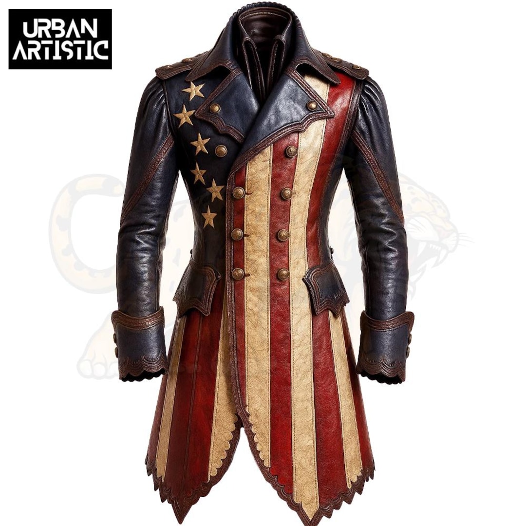 American Flag Leather Coat: Handmade Patriotic Military Style Jacket - Etsy