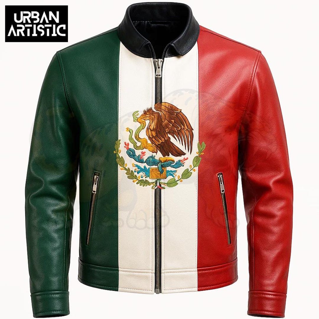 Mexican Flag Leather Bomber Jacket: Aztec Design Flight Jacket - Etsy