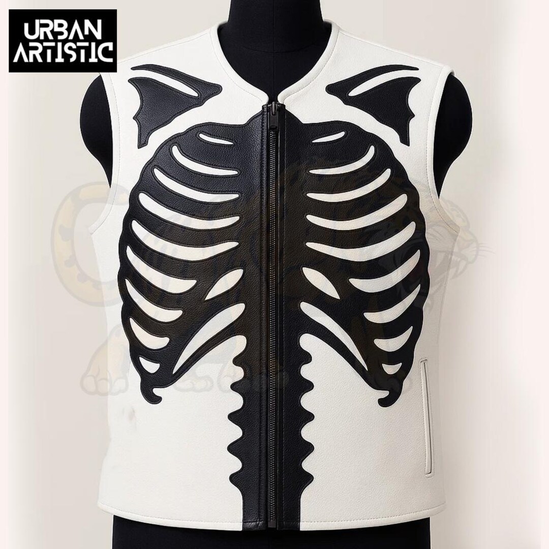 Skeleton Leather Biker Vest: Motorcycle Costume, Real Leather - Etsy
