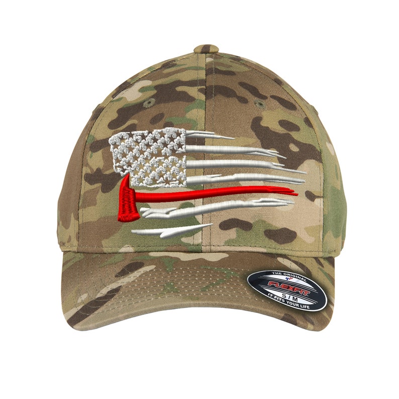 Thin Red Line Waving US Flag, Firefighter AXE Embroidered 6277 and 6477 ...
