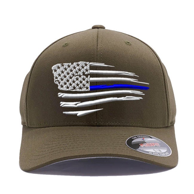 Thin Blue Line Waving US Flag Embroidered 6277 and 6477 Flexfit Hat. - Etsy