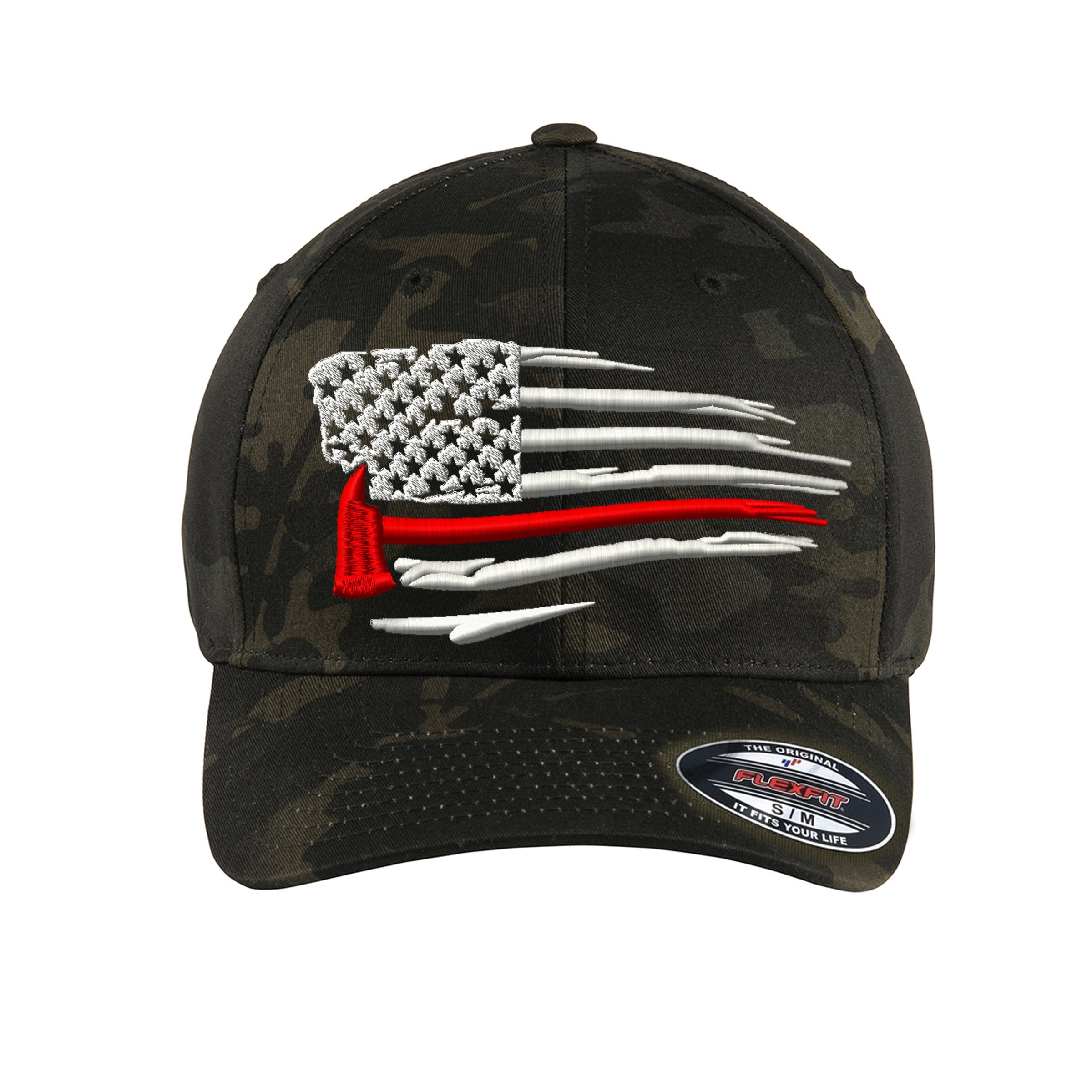Thin Red Line Waving US Flag, Firefighter AXE Embroidered 6277 and 6477 ...