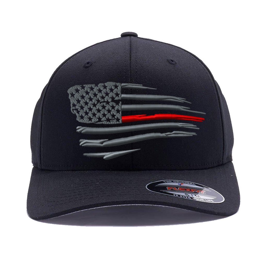 Thin Red Line Waving US Flag Embroidered 6277 and 6477 Flexfit Hats. - Etsy