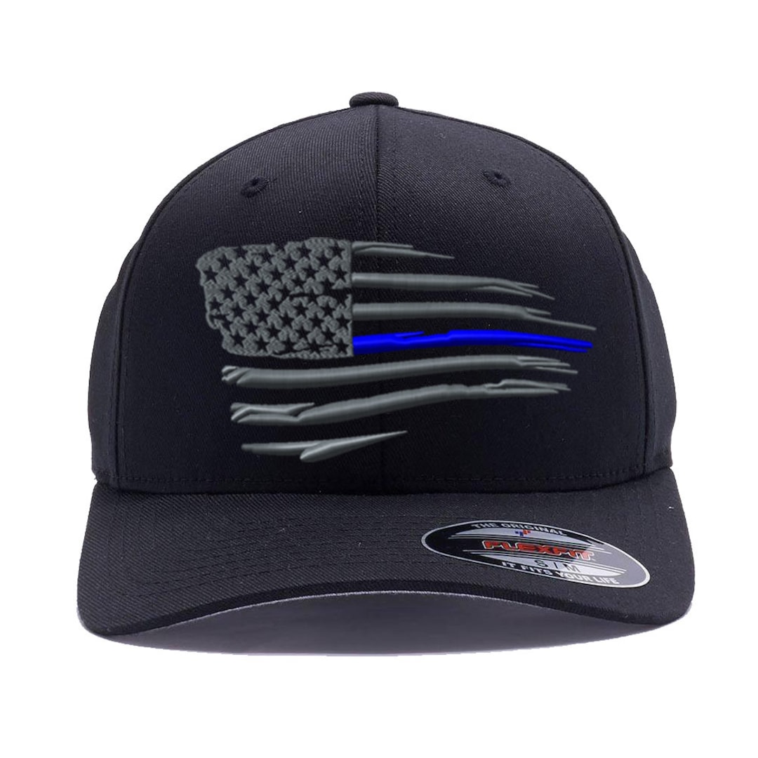 Thin Blue Line Waving US Flag Embroidered 6277 and 6477 Flexfit Hat. - Etsy