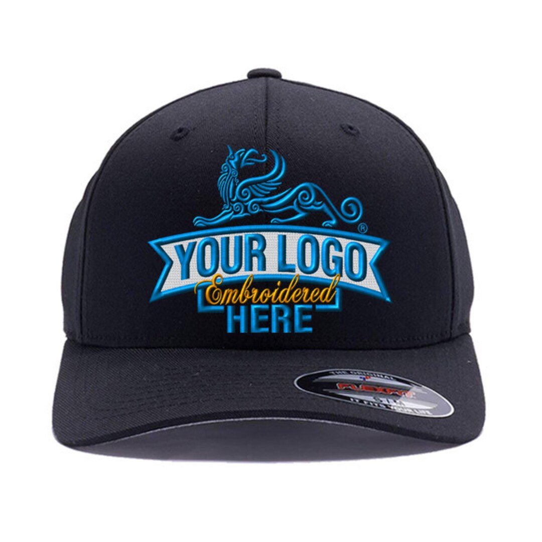 Custom Logo Embroidered 6277 and 6477 Flexfit Hats. Upload Your Own ...