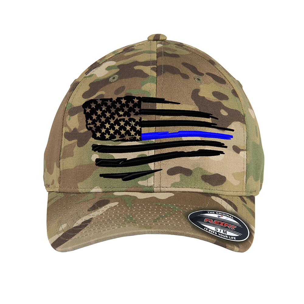Thin Blue Line Waving US Flag Embroidered 6277 and 6477 Flexfit Hat. - Etsy