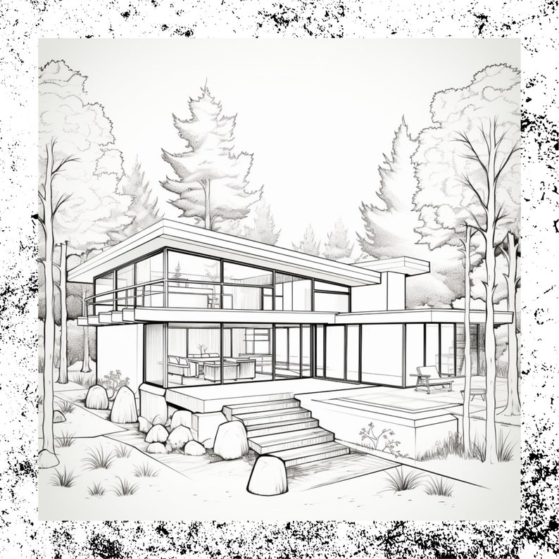 Mid-century Modern Adult Coloring Pages: Vintage Design Digital ...