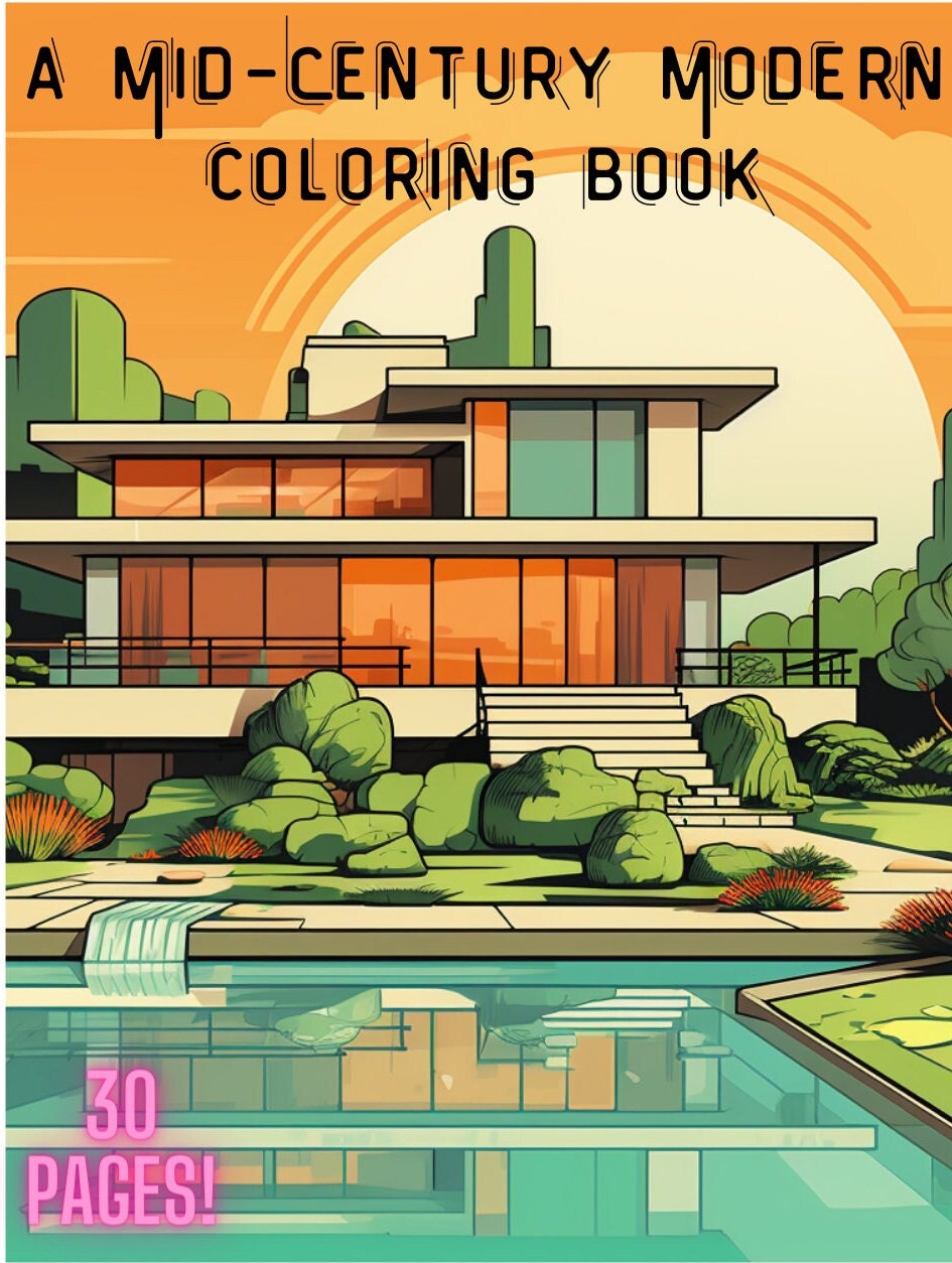 Mid-century Modern Adult Coloring Pages: Vintage Design Digital ...
