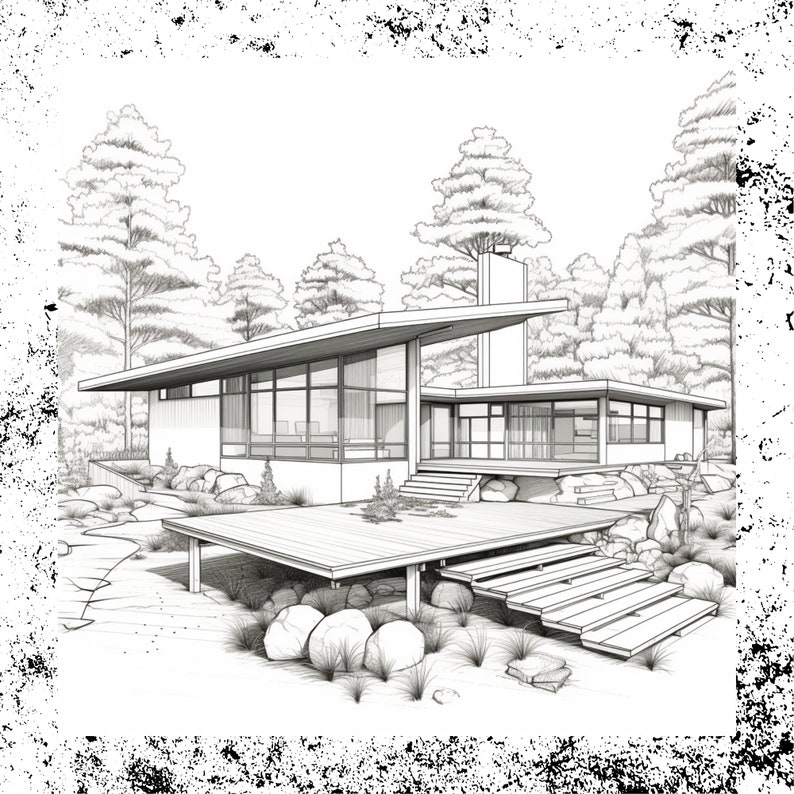 Mid-century Modern Adult Coloring Pages: Vintage Design Digital Download for Relaxation - Etsy