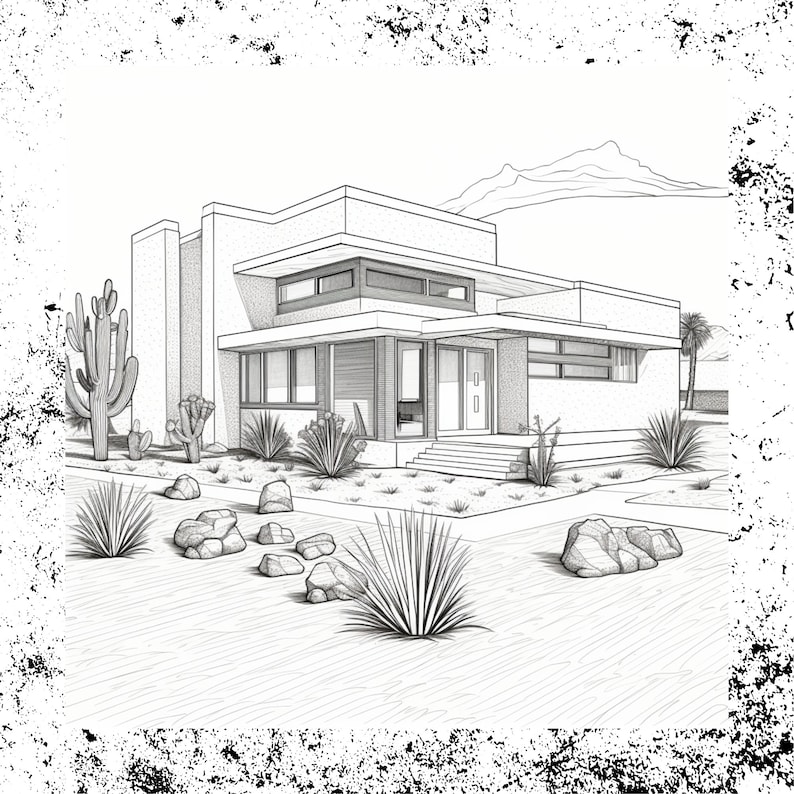 Mid-century Modern Adult Coloring Pages: Vintage Design Digital ...