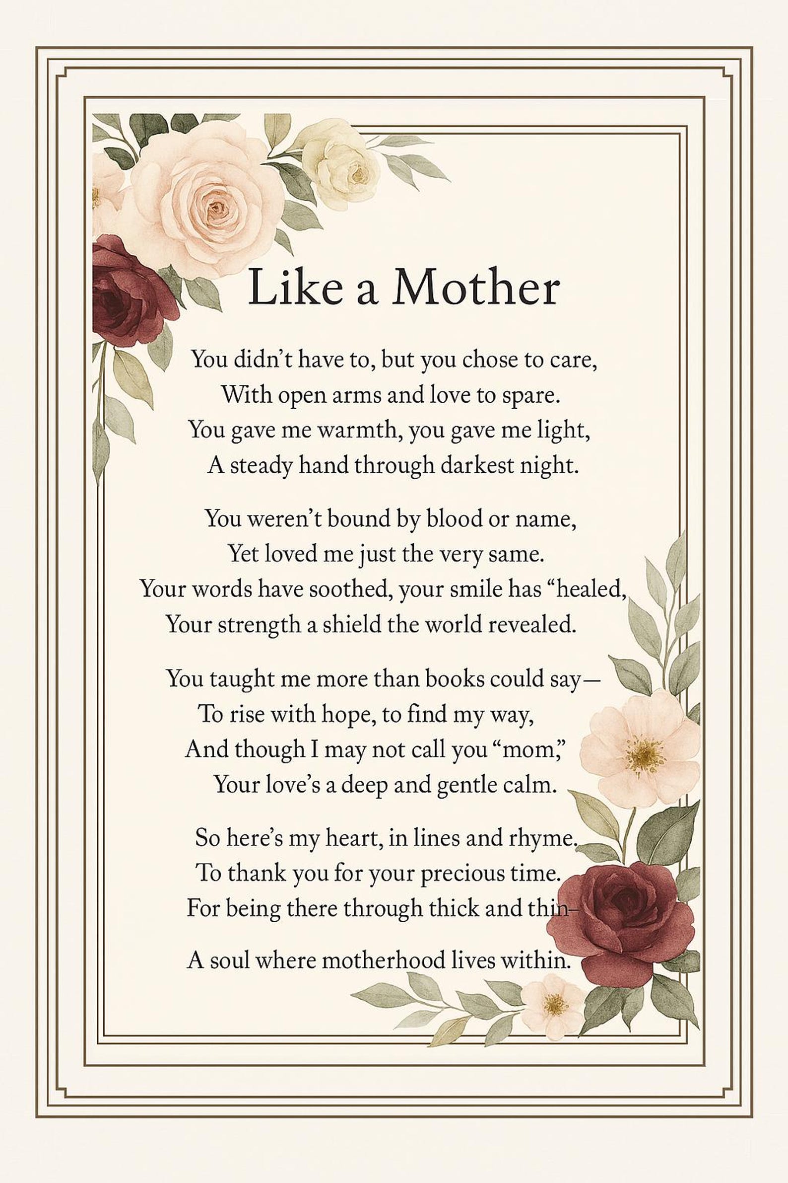 Like a Mother Mother's Day Poem Step Mother Close Mother Figure Aunt ...