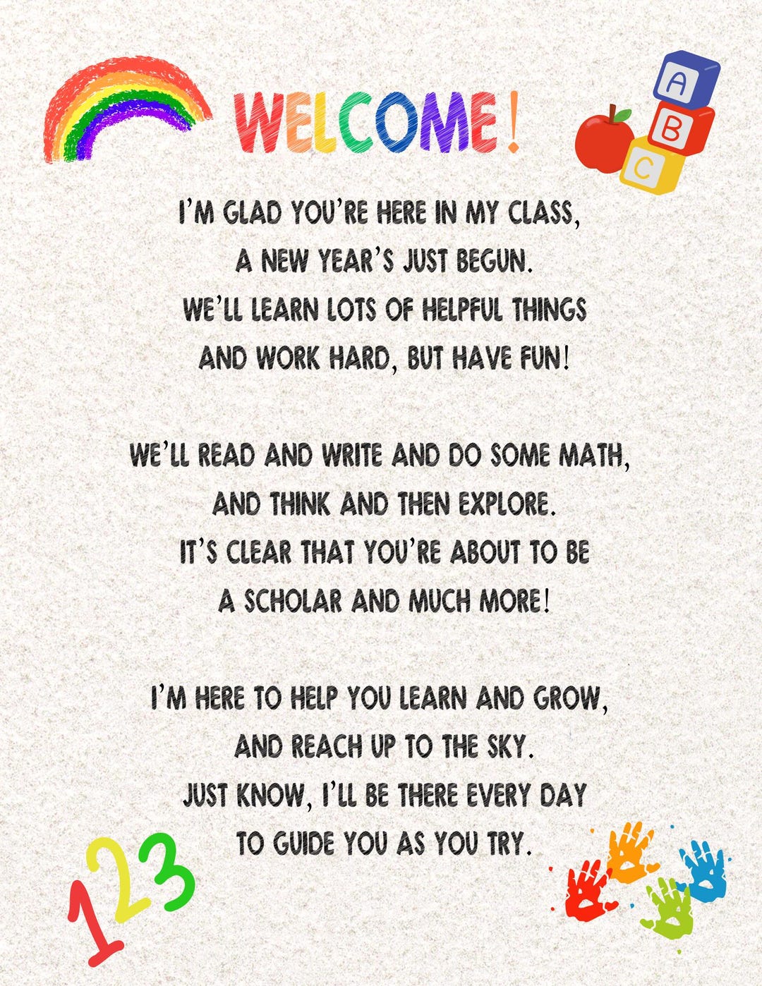 Printable Welcome Poem for Students Teacher Classroom Decor – Back to ...