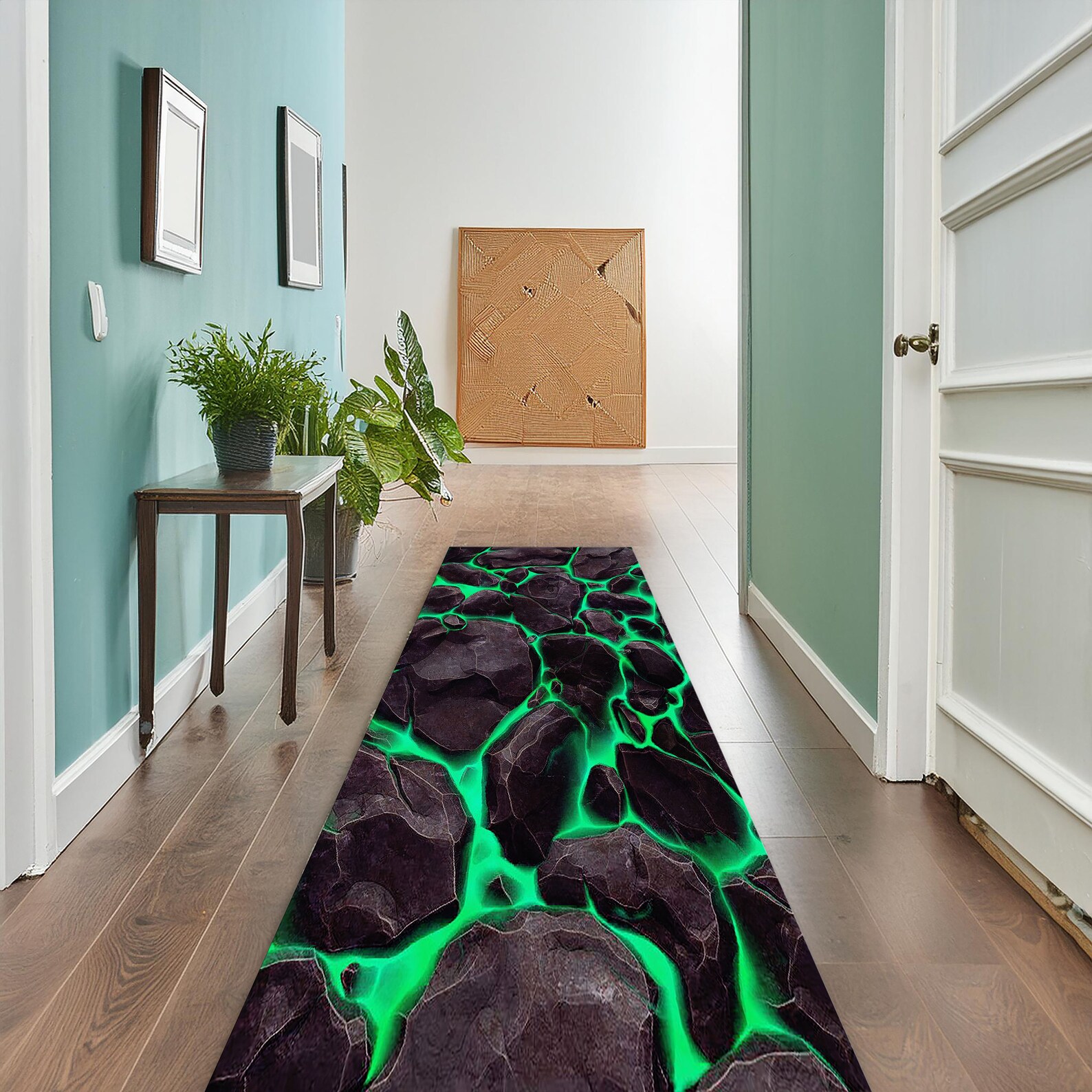 Hot Lava Rug, Volcano Hallway Rug, Lava Pattern Rug, 3D Stone and Green ...