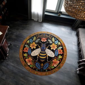 Gothic Bee Round Rug, Honey Bee Rug, Dark Academia Rug, Floral Bee ...