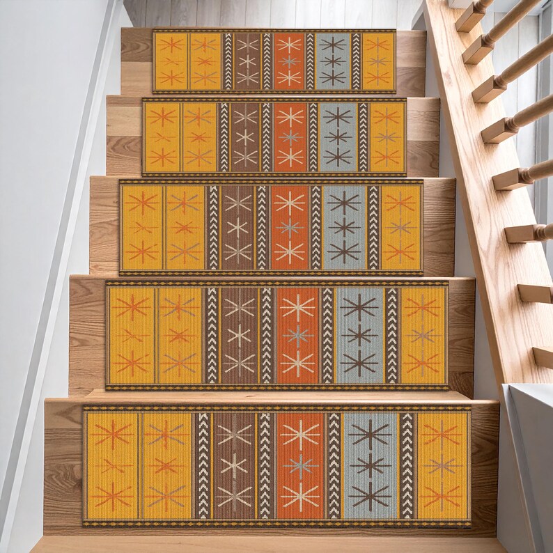 Retro Star Stair Treads – Colorful Strips for Wooden Steps, 70s ...
