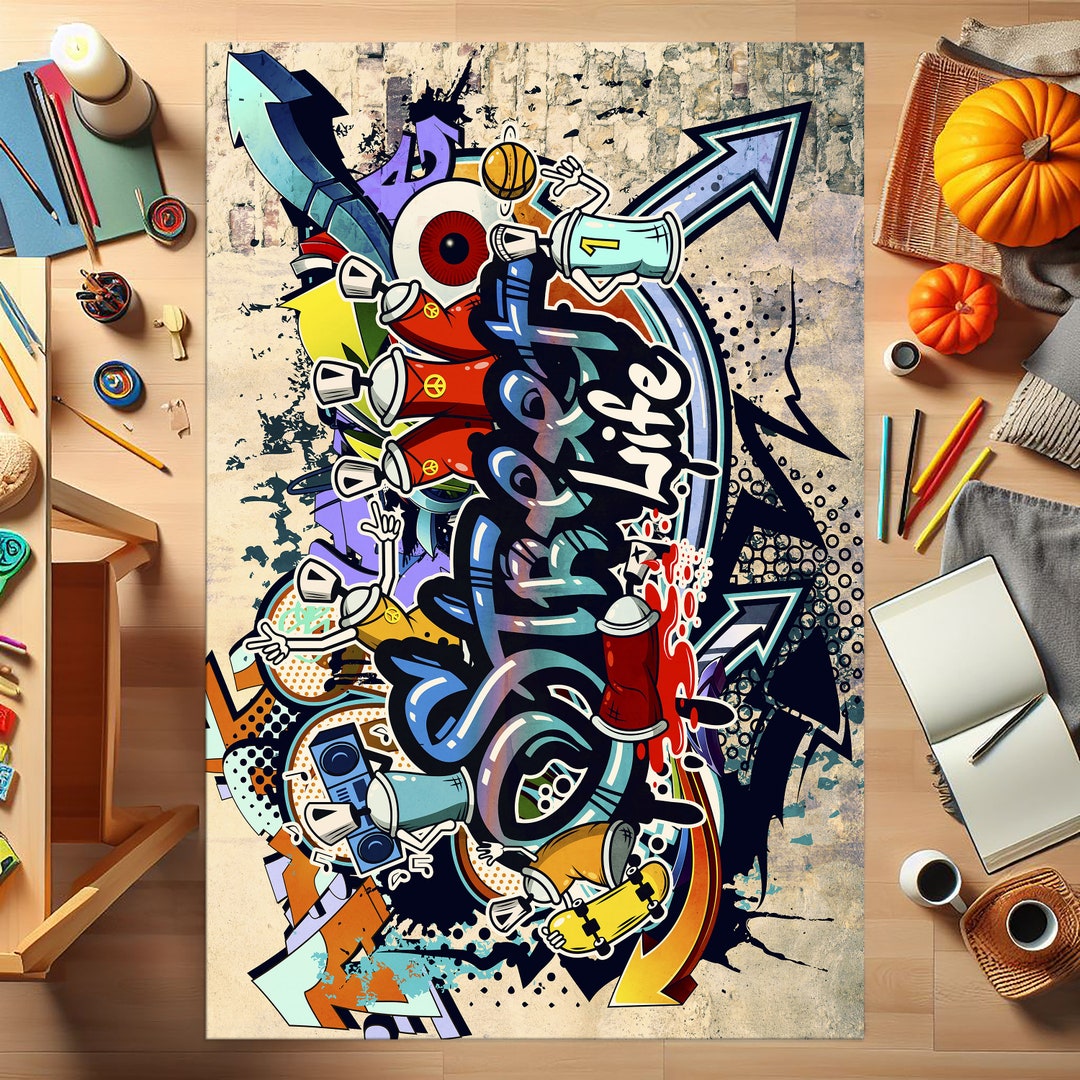 Street Life Rug, Pop Art Rug, Graffiti Rug, Colorful Rug, Street Art ...