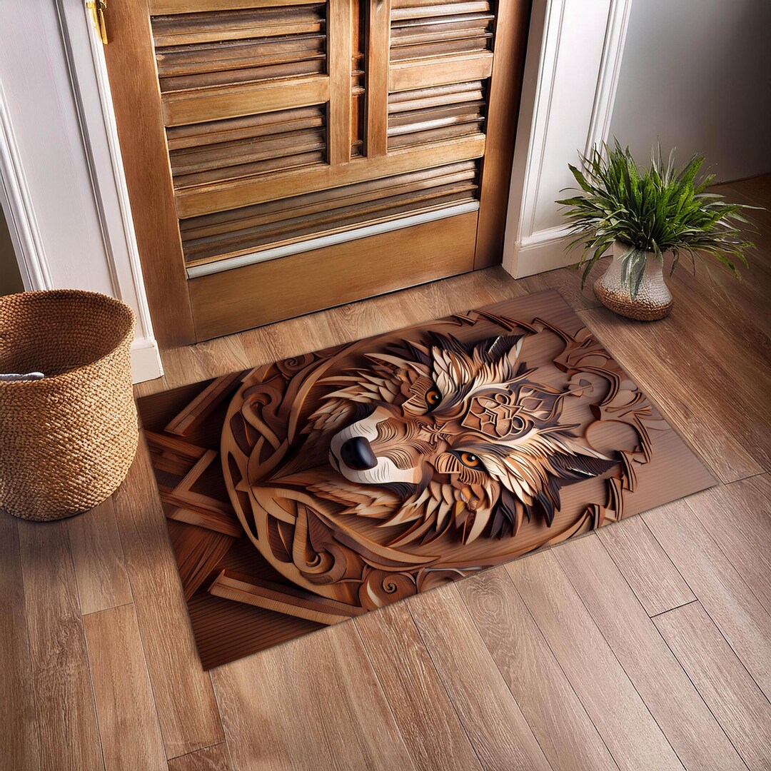Norse Wolf Rug, Pagan God Runner, 3D Rug, Wolf Rug, Wood Look Rug, Wolf ...