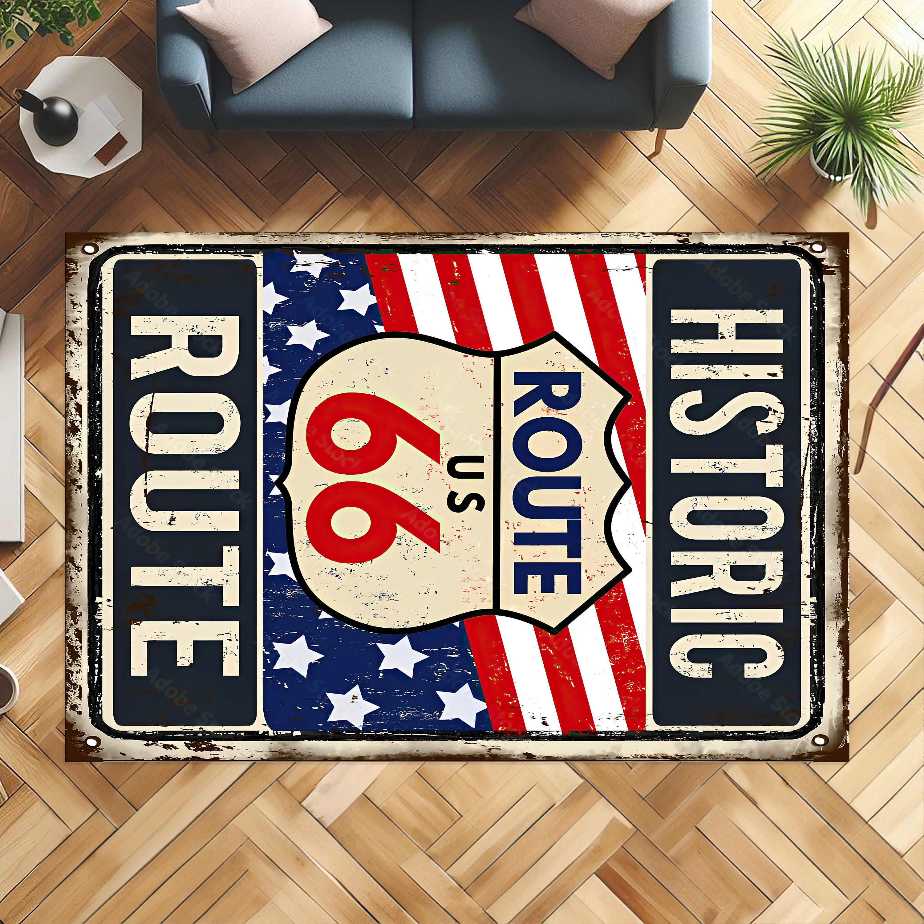 Route 66 Rug, Road Rug, American Rug, Bikers Rug, Road 66 Rug, Retro ...