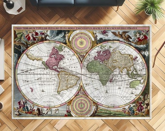Modern Rug, Old World Map Rug, Vintage Map Rug, Vintage World Map Rug ...