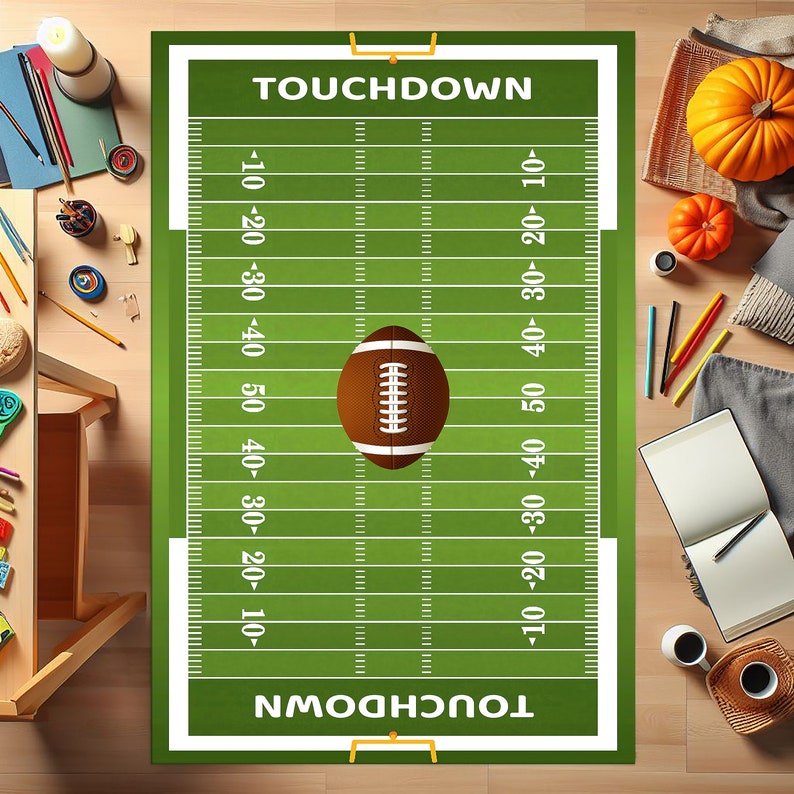 American Football Rug, Soccer Field Rug, Custom Team Logo Rug, Washable ...
