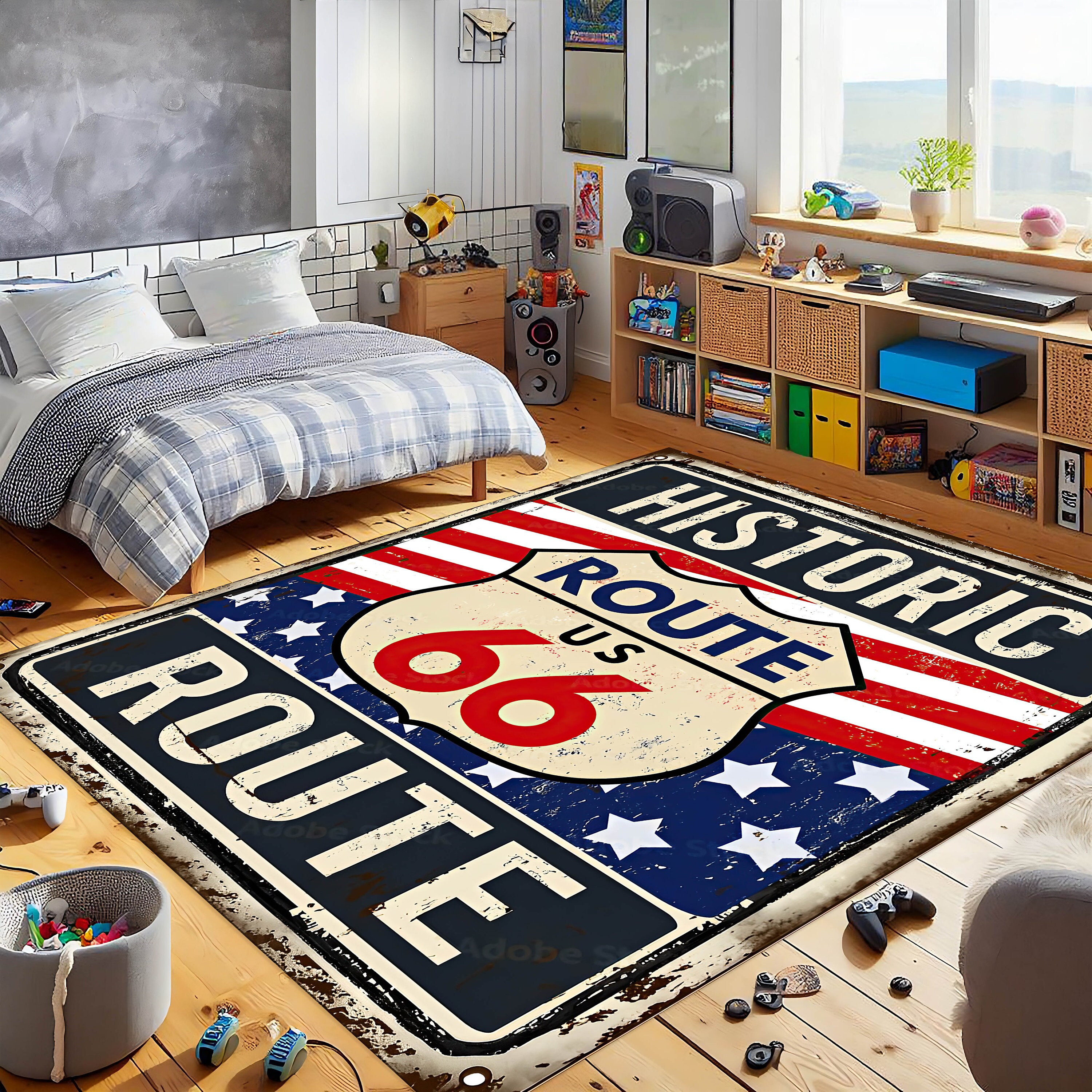 Route 66 Rug, Road Rug, American Rug, Bikers Rug, Road 66 Rug, Retro ...