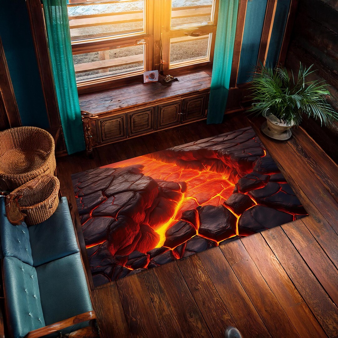 Hot Lava Rug, Volcano Rug, Lava Pattern Rug, 3D Stone and Green Neon ...