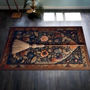Witch's Broom Rug for Goth Room, Dark Academia Witch Rug, Cottegore ...
