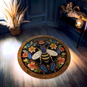 Gothic Bee Round Rug, Honey Bee Rug, Dark Academia Rug, Floral Bee ...