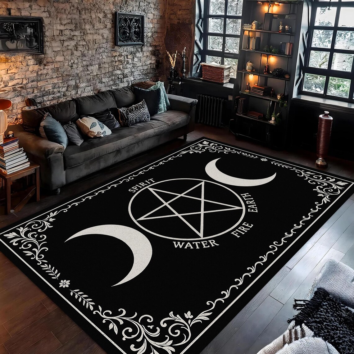 Pentacle Moon Occult Rug – Mystical Witchcraft Floor Mat, Gothic Witchy ...