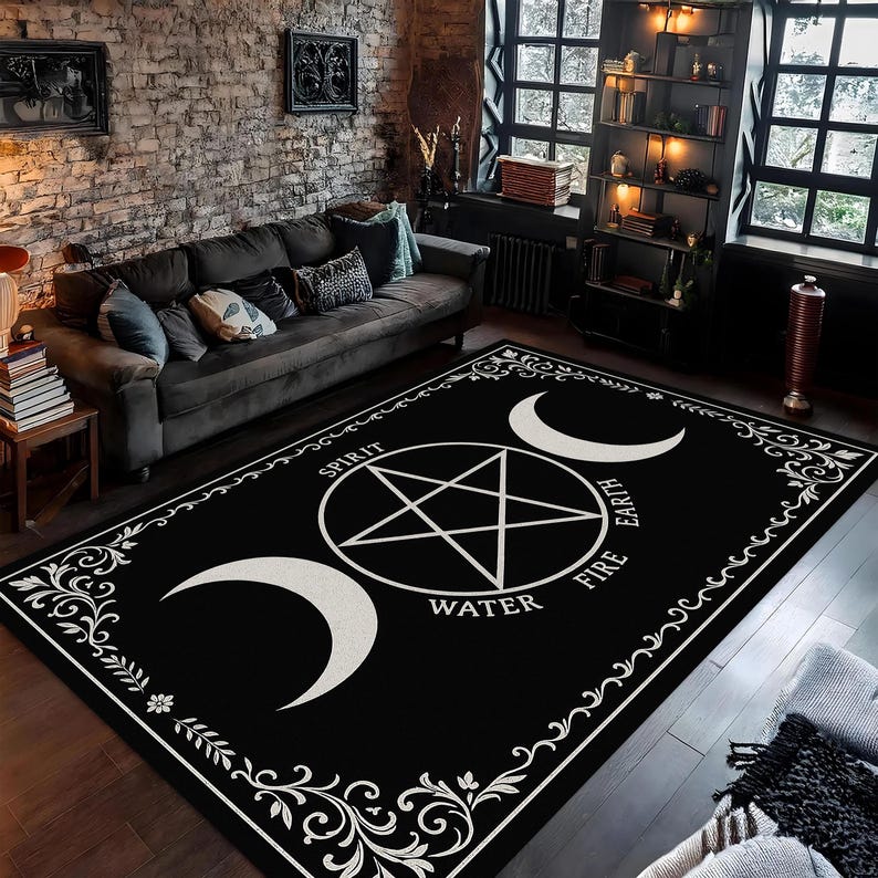 Pentacle Moon Occult Rug – Mystical Witchcraft Floor Mat, Gothic Witchy ...