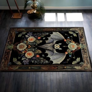 Floral Bat Figure Rug for Gothic Room Decor, Dark Academia Rug ...
