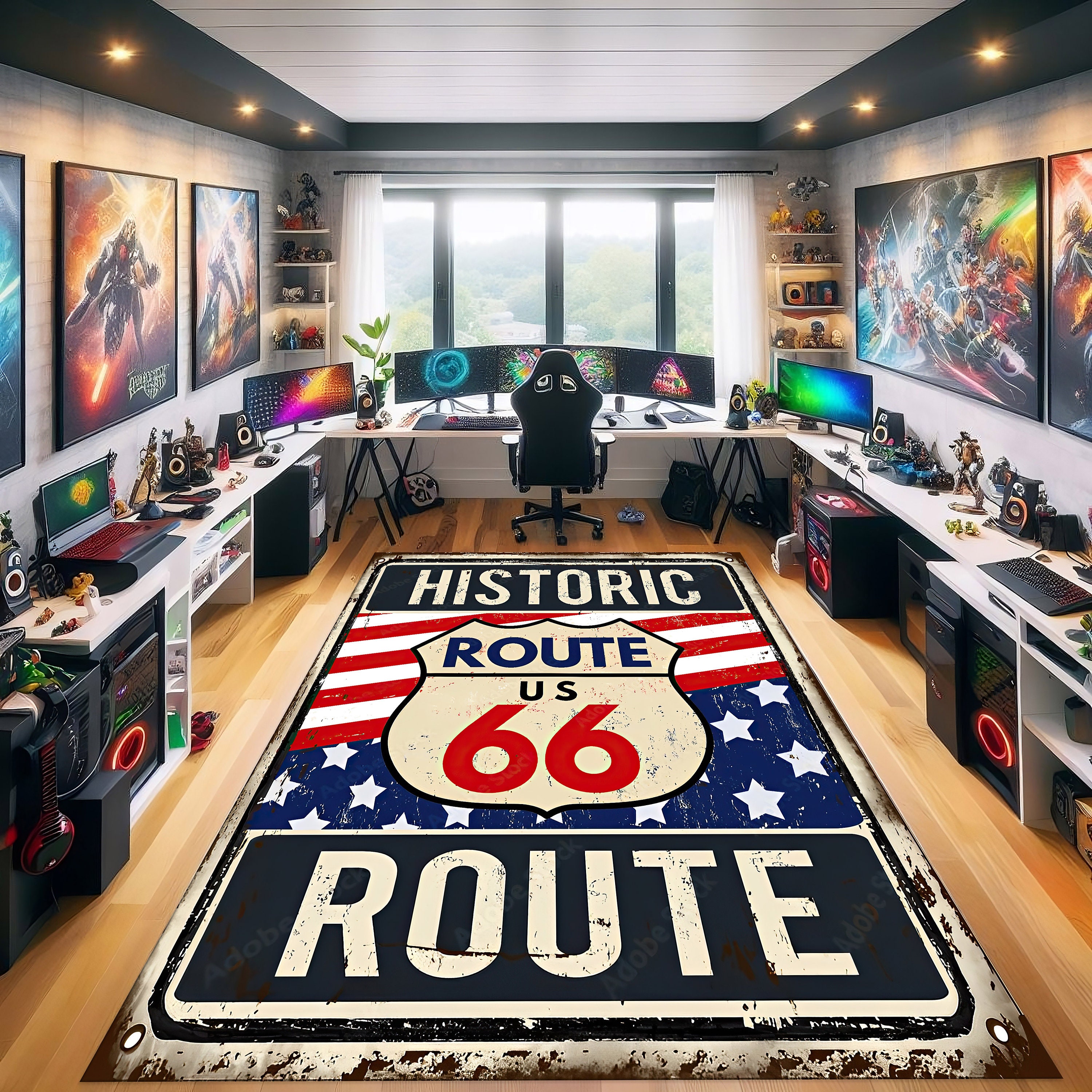 Route 66 Rug, Road Rug, American Rug, Bikers Rug, Road 66 Rug, Retro ...