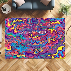 Psychedelic Tapestry Rug, Trippy Tapestries Art Rug, Modern Rugs, Anti ...