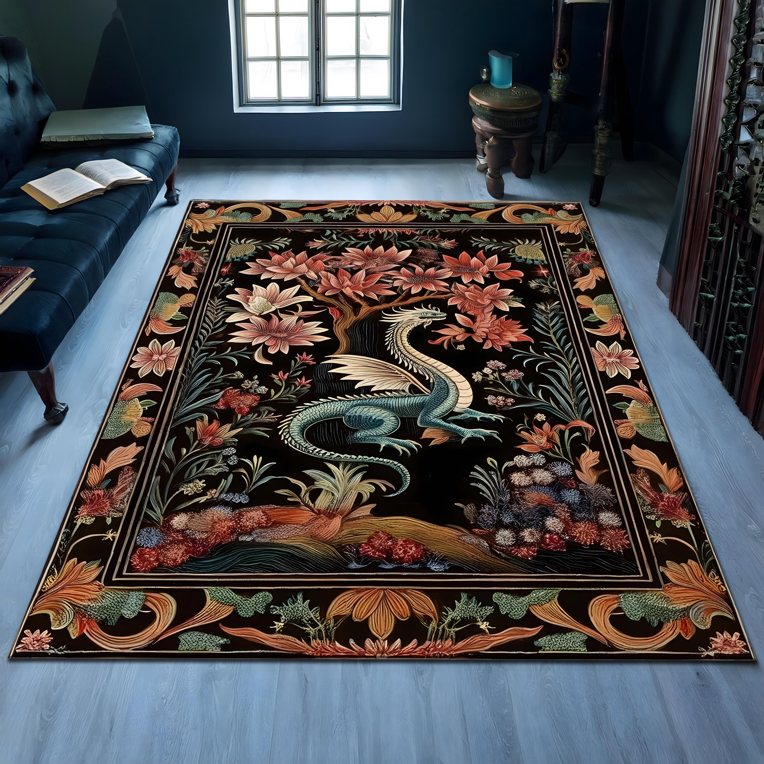 Dragon Rug for Goth Room, Dark Academia Magical Dragon Rug, Cottegore ...