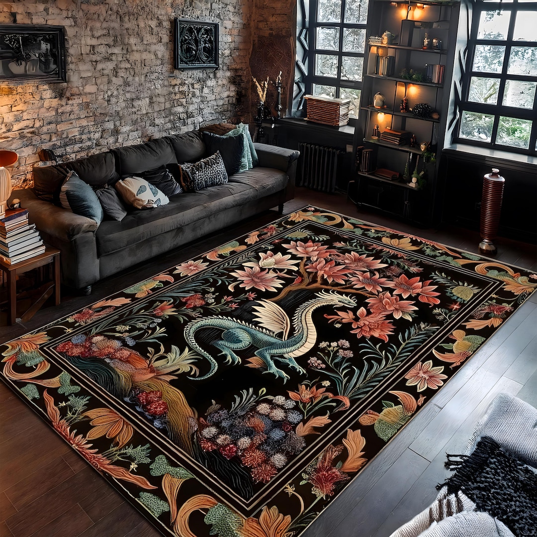 Dragon Rug for Goth Room, Dark Academia Magical Dragon Rug, Cottegore ...