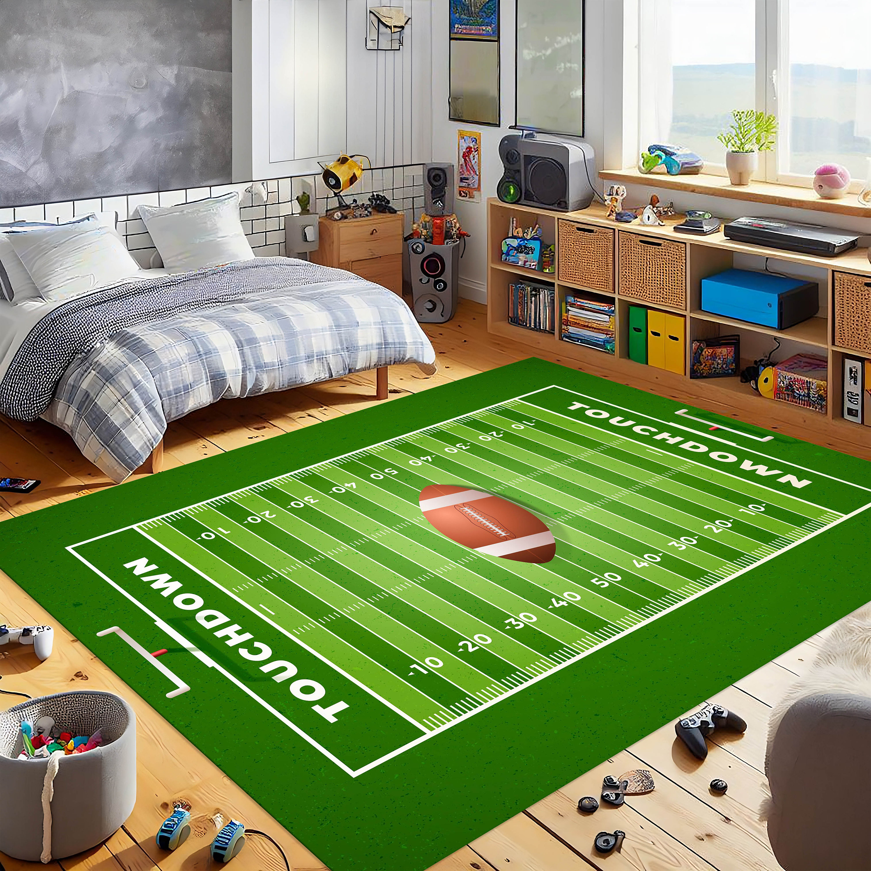 American Football Rug, Soccer Field Rug, Custom Team Logo Rug, Washable ...