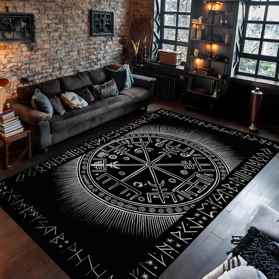 Vegvisir Shield Rune Rug, Norse Mythology Rug, Rune Symbol Rug, Viking ...