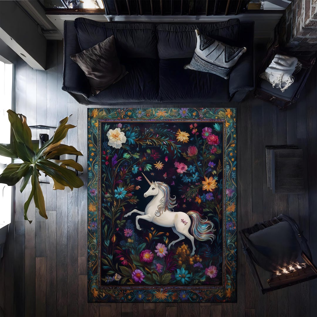 Unicorn in Floral Rug, Folklore Decor, Cottagecore Decor, Aesthetic ...