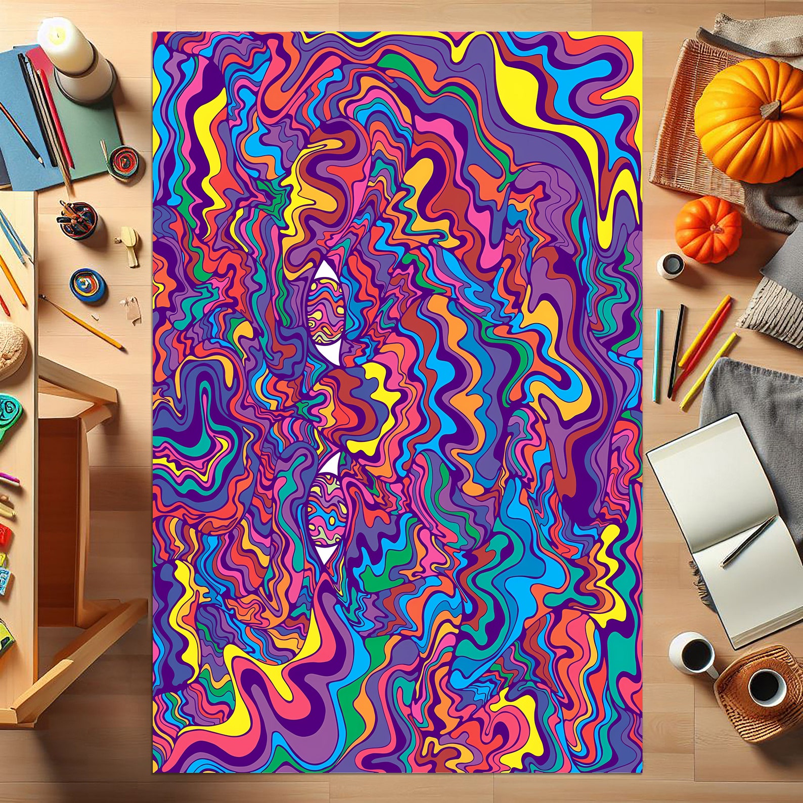 Psychedelic Tapestry Rug, Trippy Tapestries Art Rug, Modern Rugs, Anti ...