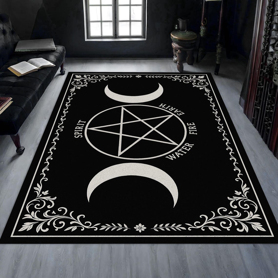 Pentacle Moon Occult Rug – Mystical Witchcraft Floor Mat, Gothic Witchy ...