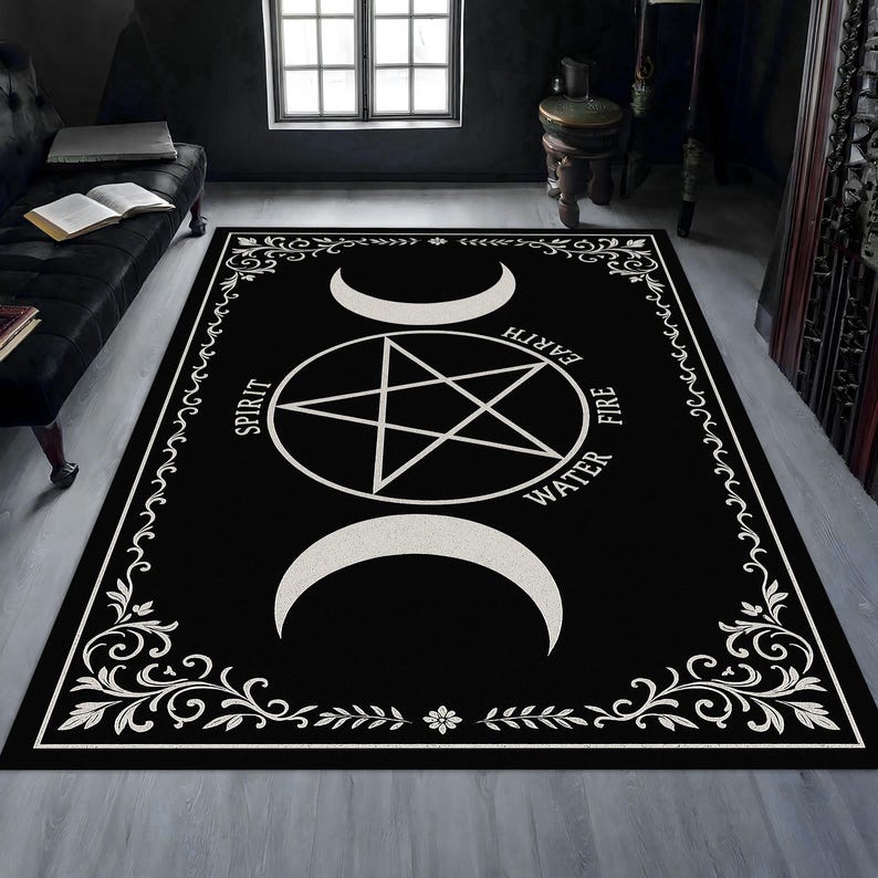 Pentacle Moon Occult Rug – Mystical Witchcraft Floor Mat, Gothic Witchy ...