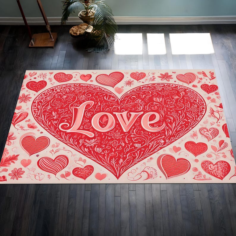 Hearts Rug, Valentine's Day Rug, Red Heart Rug, Love Rug, Red Love Rug ...