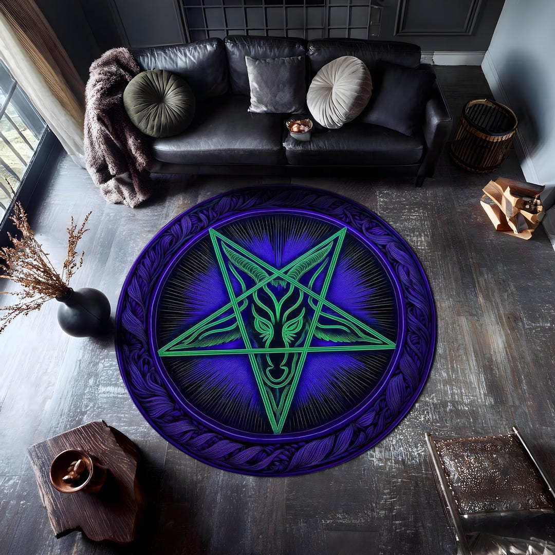 Neon Devil Rug, Goat Rug, Pentagram Rug, Devil Rug, Satan Rug, Pentacle ...